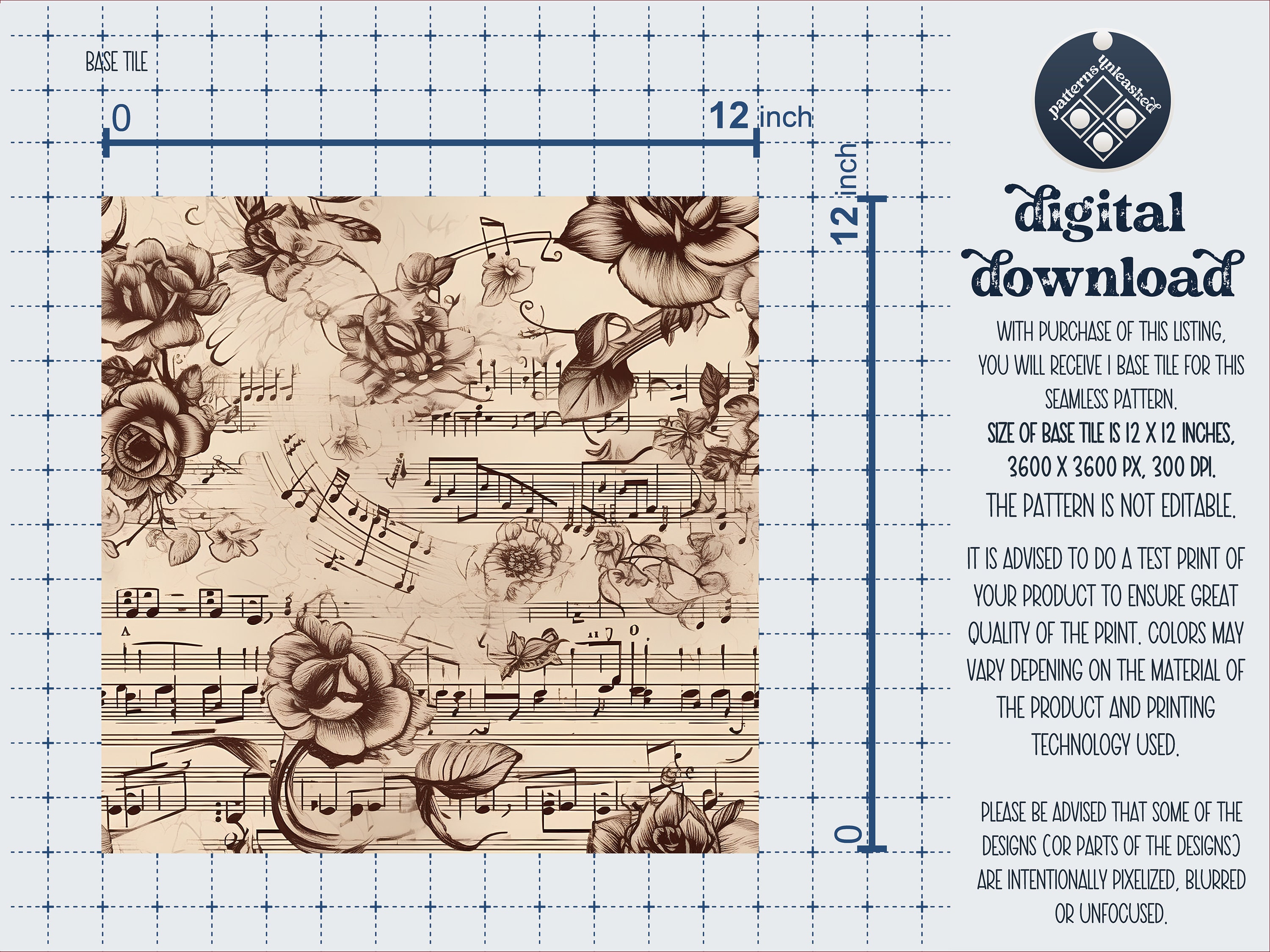 Musical Notes and Flowers Seamless Pattern Unlimited Commercial Use ...