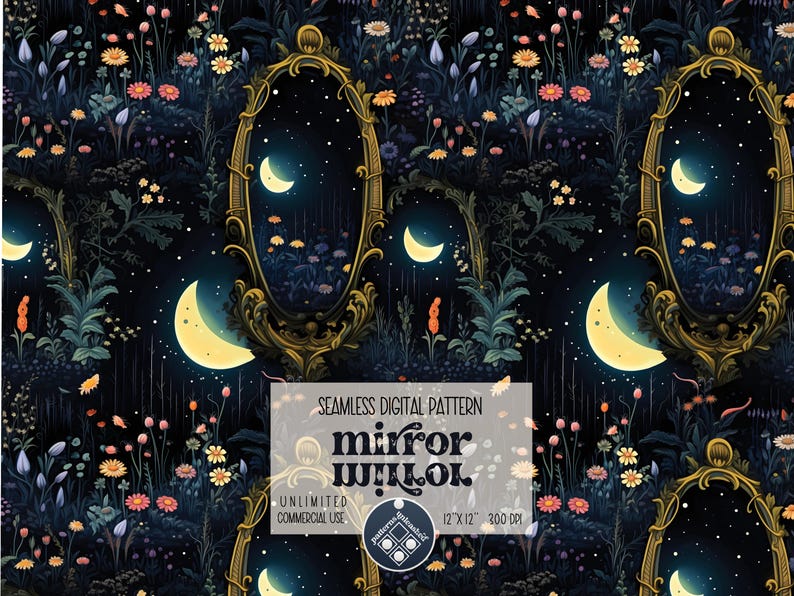 Mirror in Night Garden Seamless Pattern Unlimited Commercial Use ...