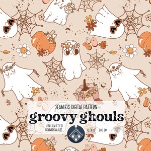 Groovy Ghouls Digital Seamless Pattern Unlimited Commercial Use Digital ...
