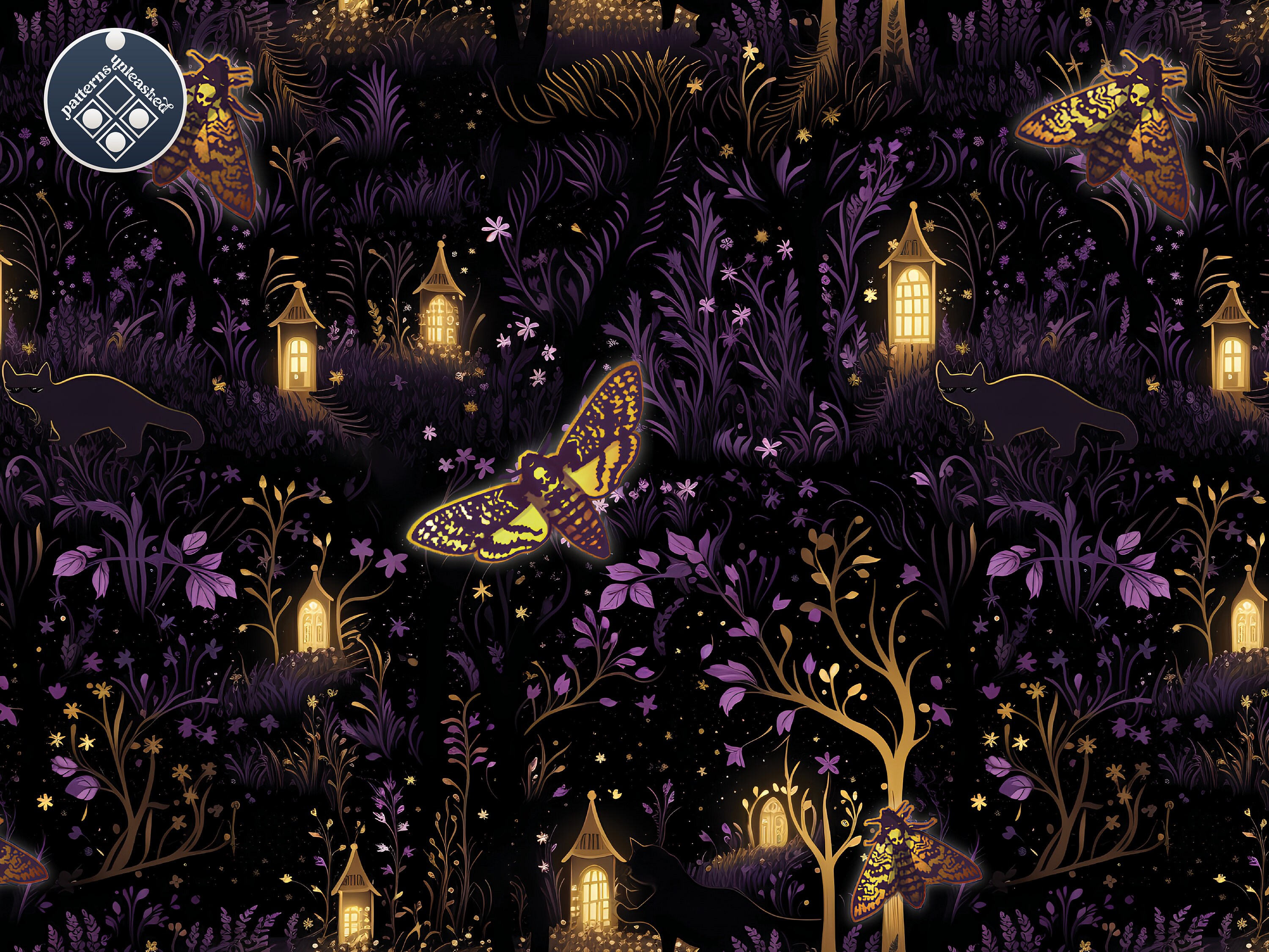 Moths & Cats Seamless Pattern Unlimited Commercial Use Digital Print ...