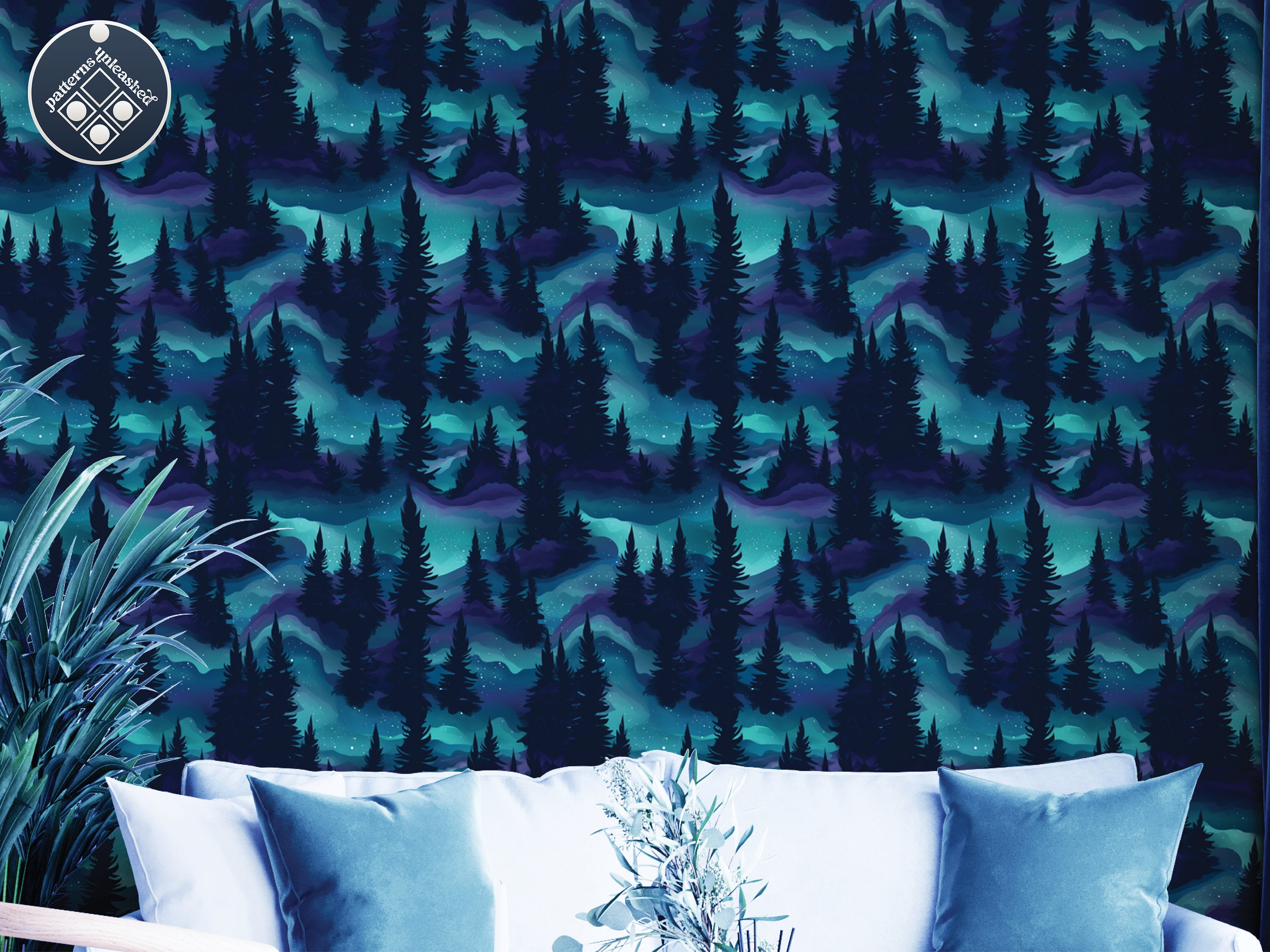 Aurora Northern Lights Landscape Seamless Pattern Unlimited Commercial ...