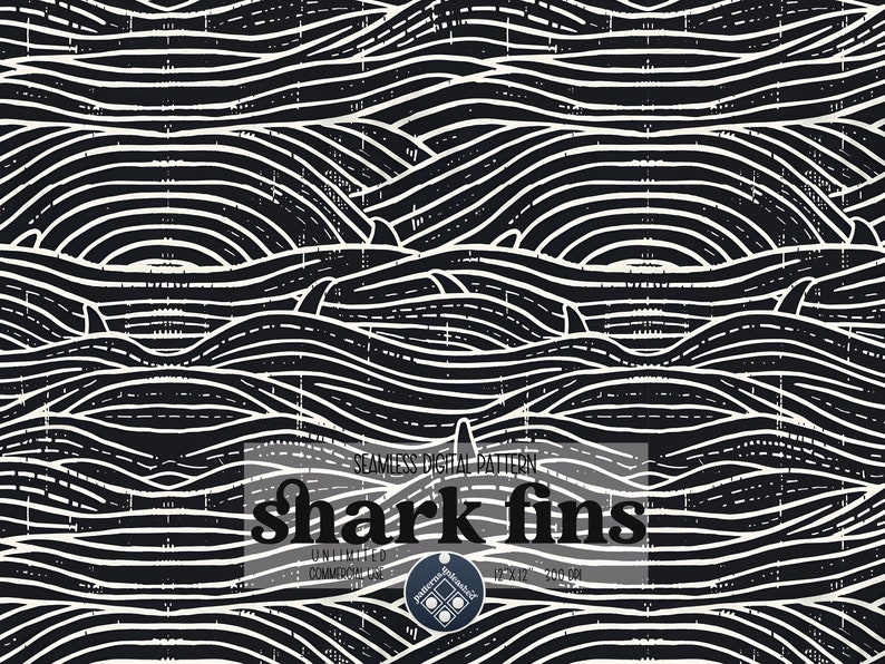 Shark Fins Digital Seamless Pattern Unlimited Commercial Use Digital ...