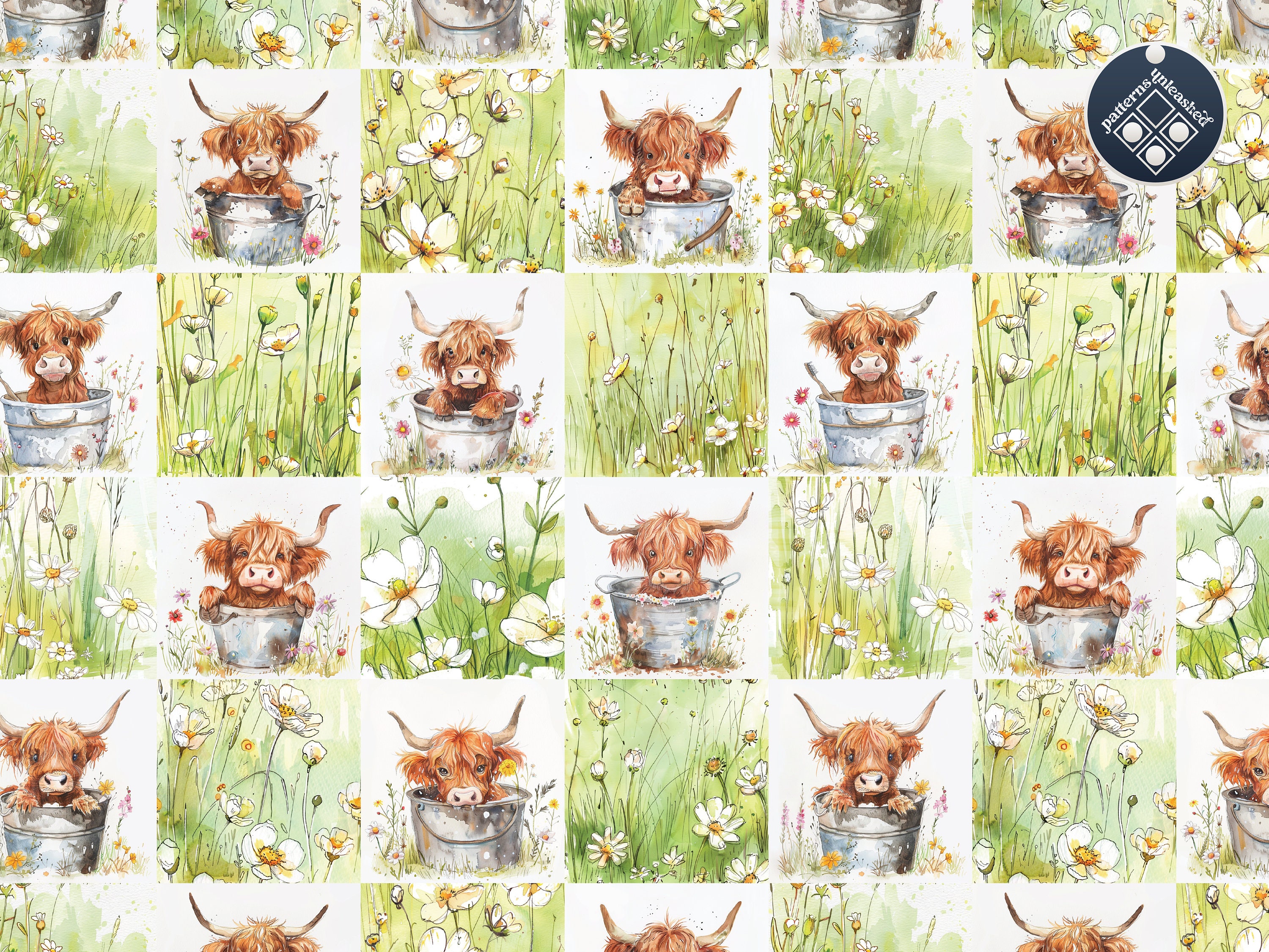 Highland Cows Patchwork Seamless Pattern Unlimited Commercial Use ...