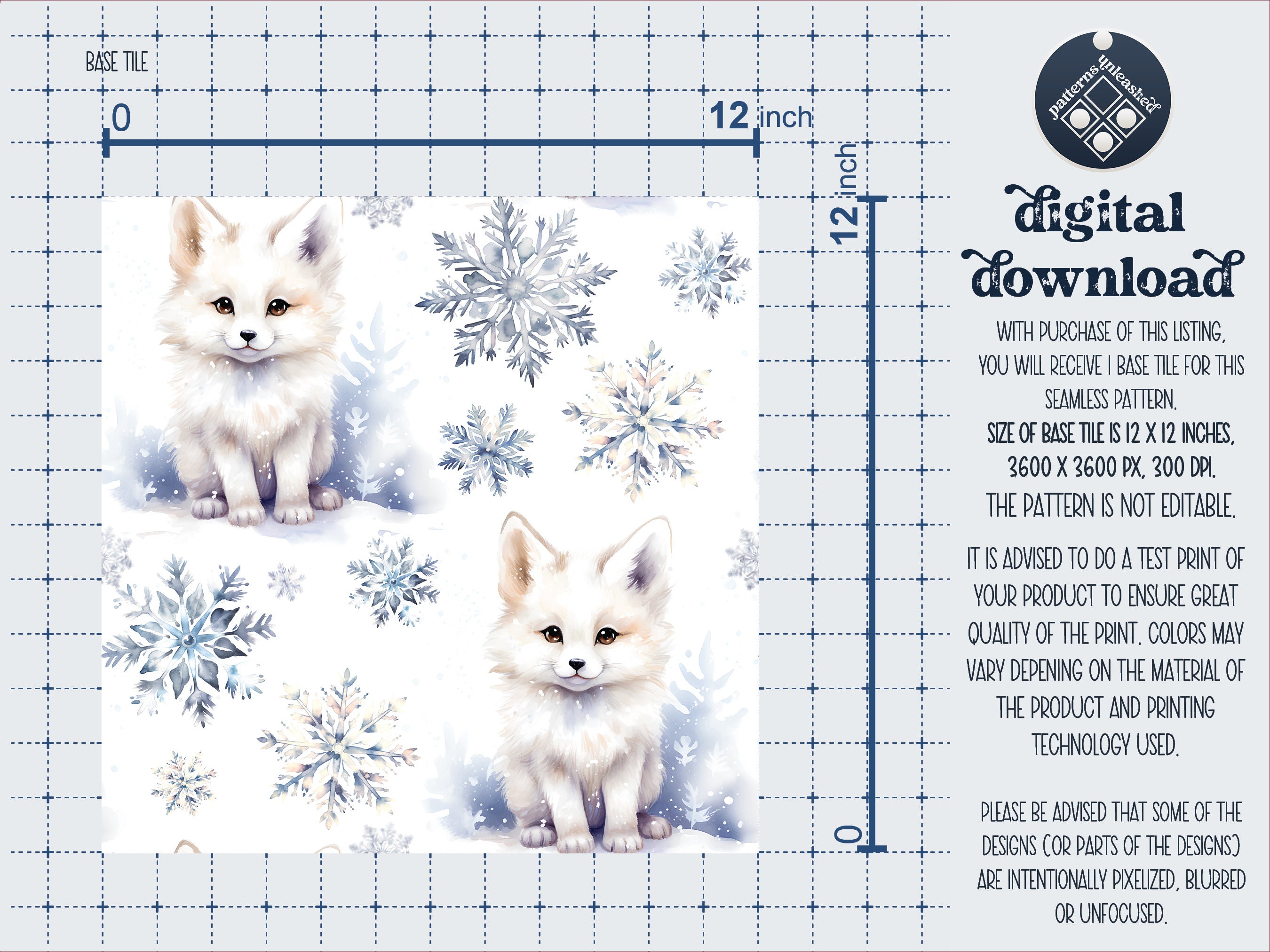 Snow Fox Cute Seamless Pattern Clipart Set Unlimited - Etsy