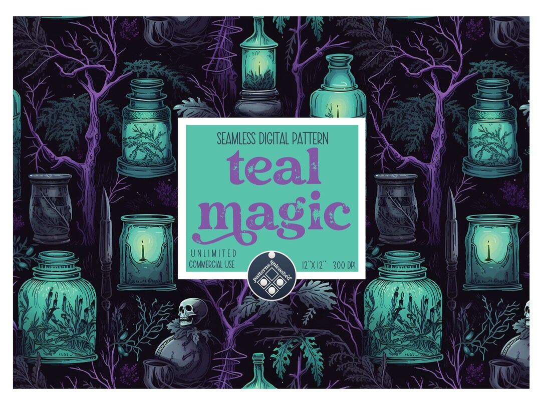 Teal Magic Seamless Pattern Unlimited Commercial Use Digital Print File ...