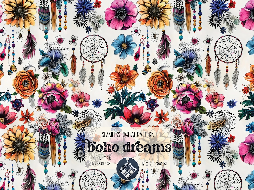 Boho Dreams Seamless Pattern Unlimited Commercial Use Digital Print ...