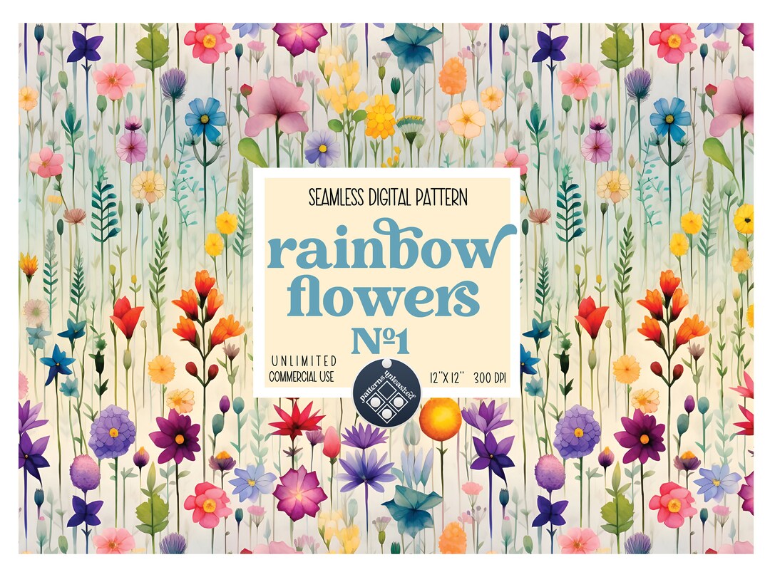 Spring Rainbow Flowers Seamless Pattern Unlimited Commercial Use ...