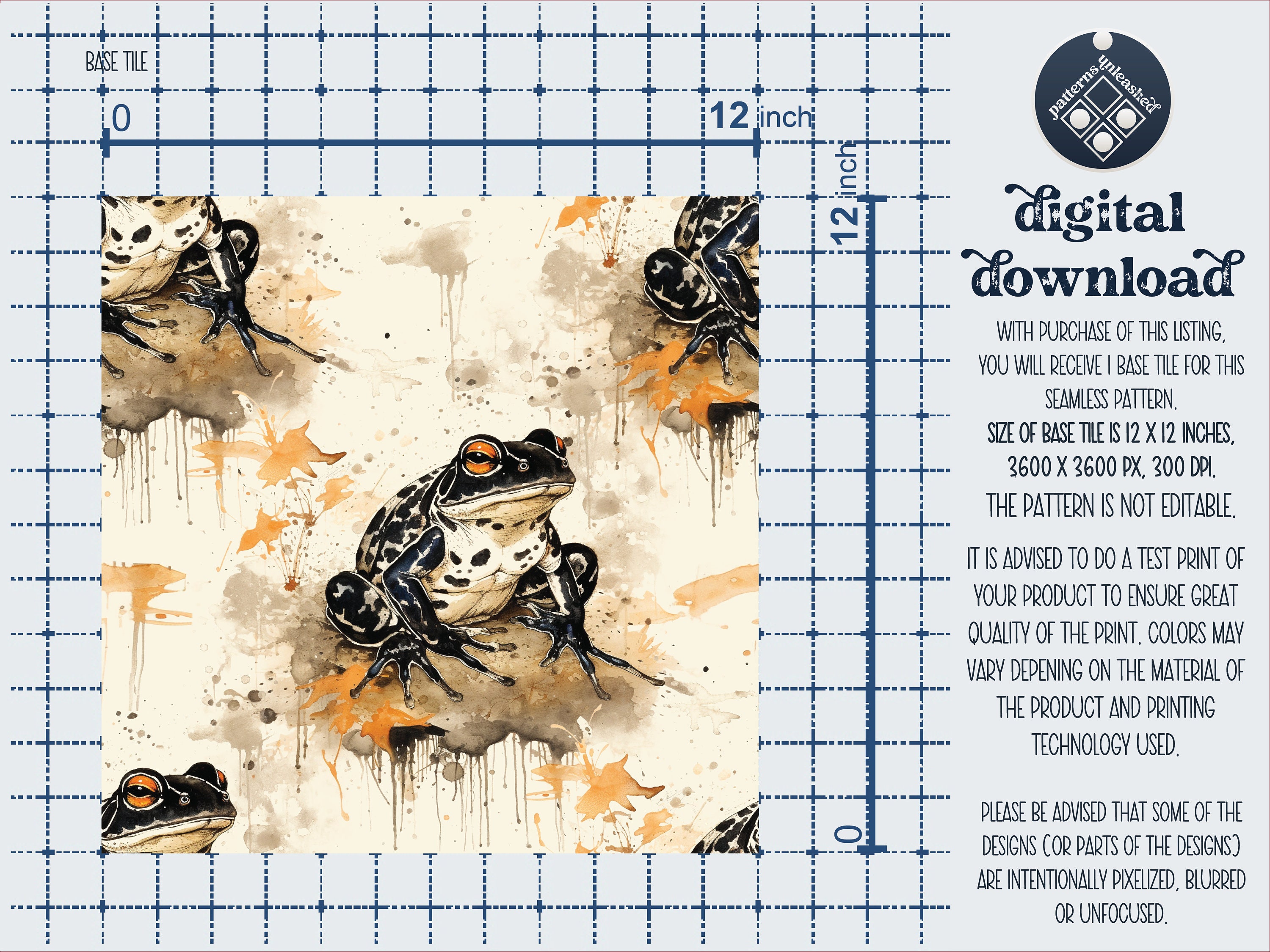 Frog Splash Seamless Pattern Unlimited Commercial Use Digital Print ...