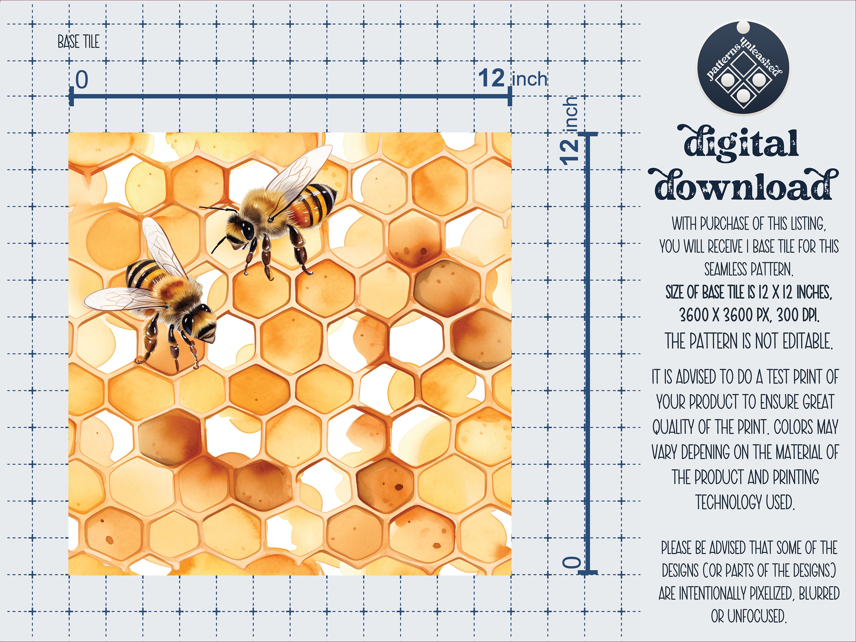 Busy Bees Seamless Pattern and Clipart Set Unlimited Commercial Use ...