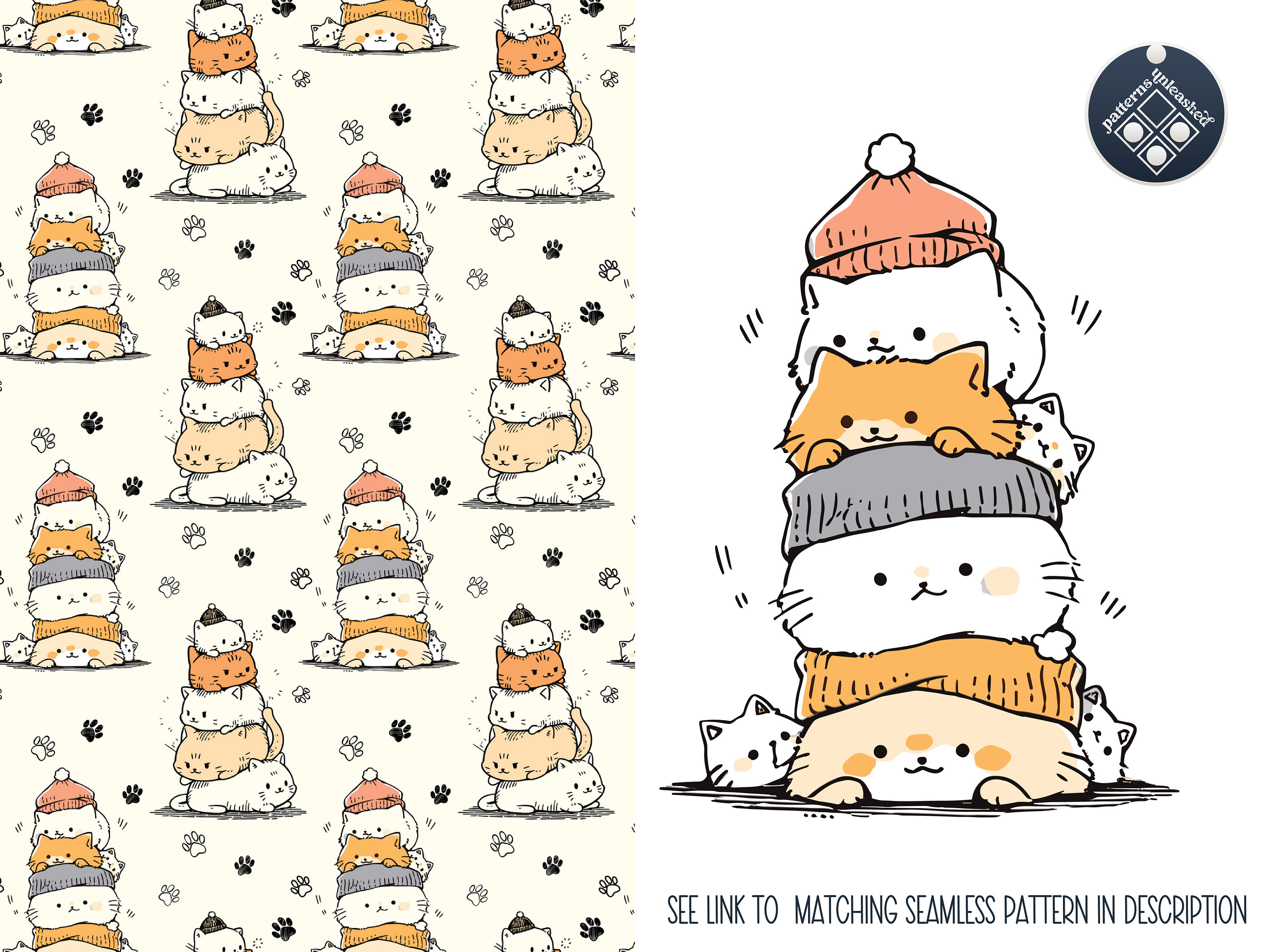Stacked Cats Clipart Unlimited Commercial Use Digital Print - Etsy