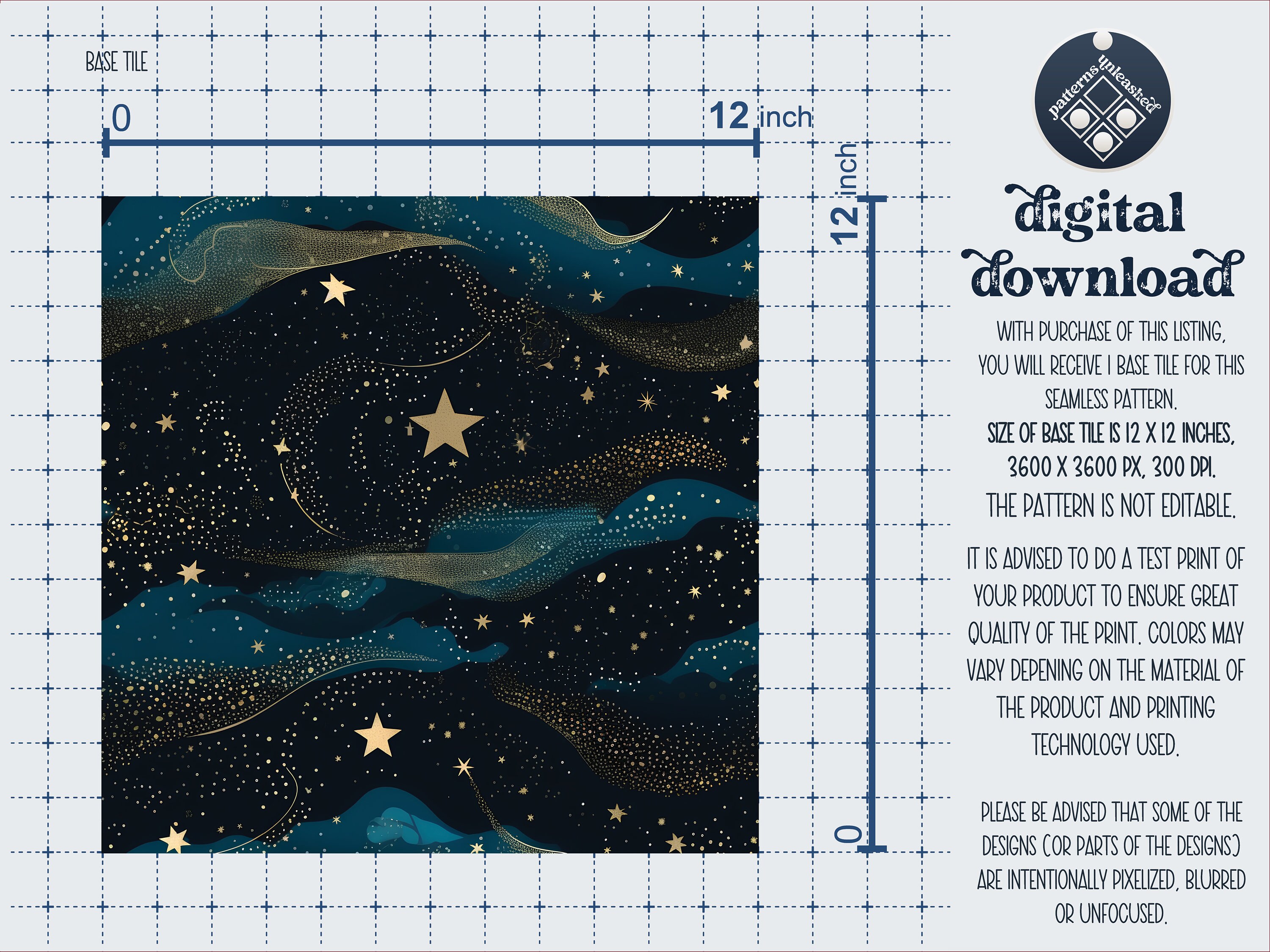 Starry Night Seamless Pattern Unlimited Commercial Use Digital - Etsy