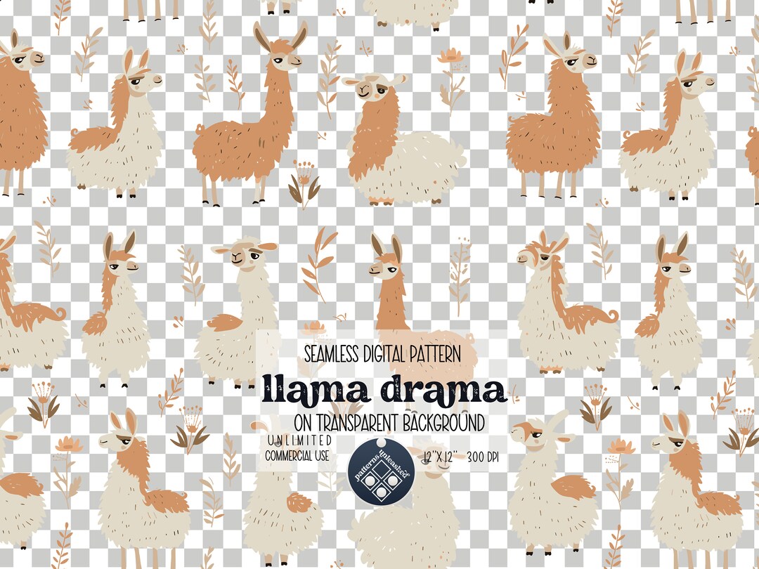 Llama Drama TRANSPARENT Seamless Pattern Unlimited Commercial Use ...