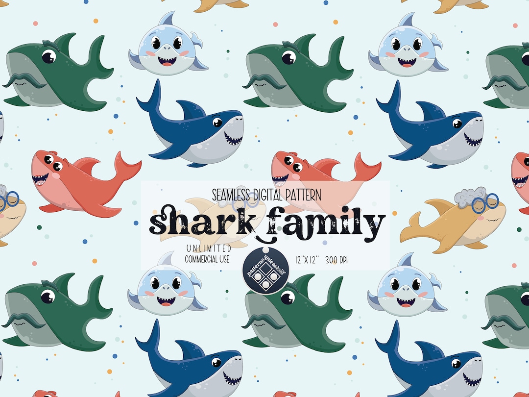 Shark Family Seamless Pattern Unlimited Commercial Use Digital Print ...