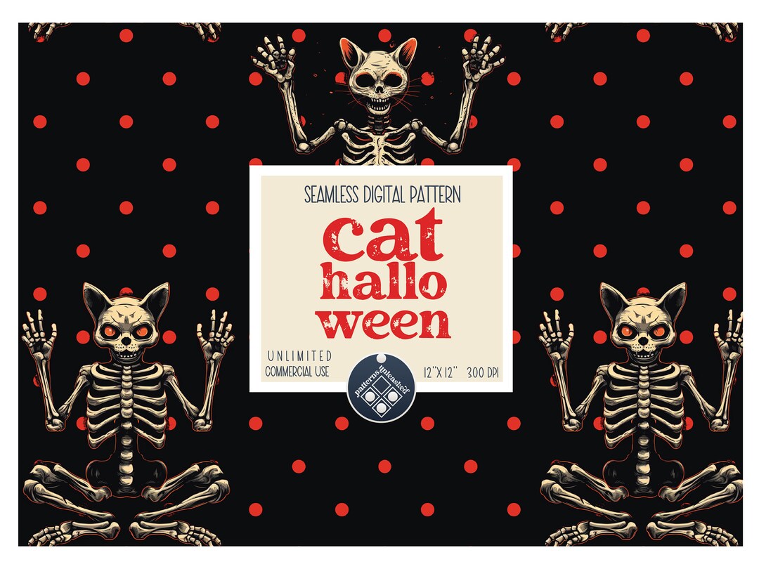 Cat Halloween Digital Paper Seamless Pattern Unlimited Commercial Use ...