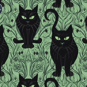Halloween Black Cat Digital Paper Seamless Pattern Unlimited Commercial ...