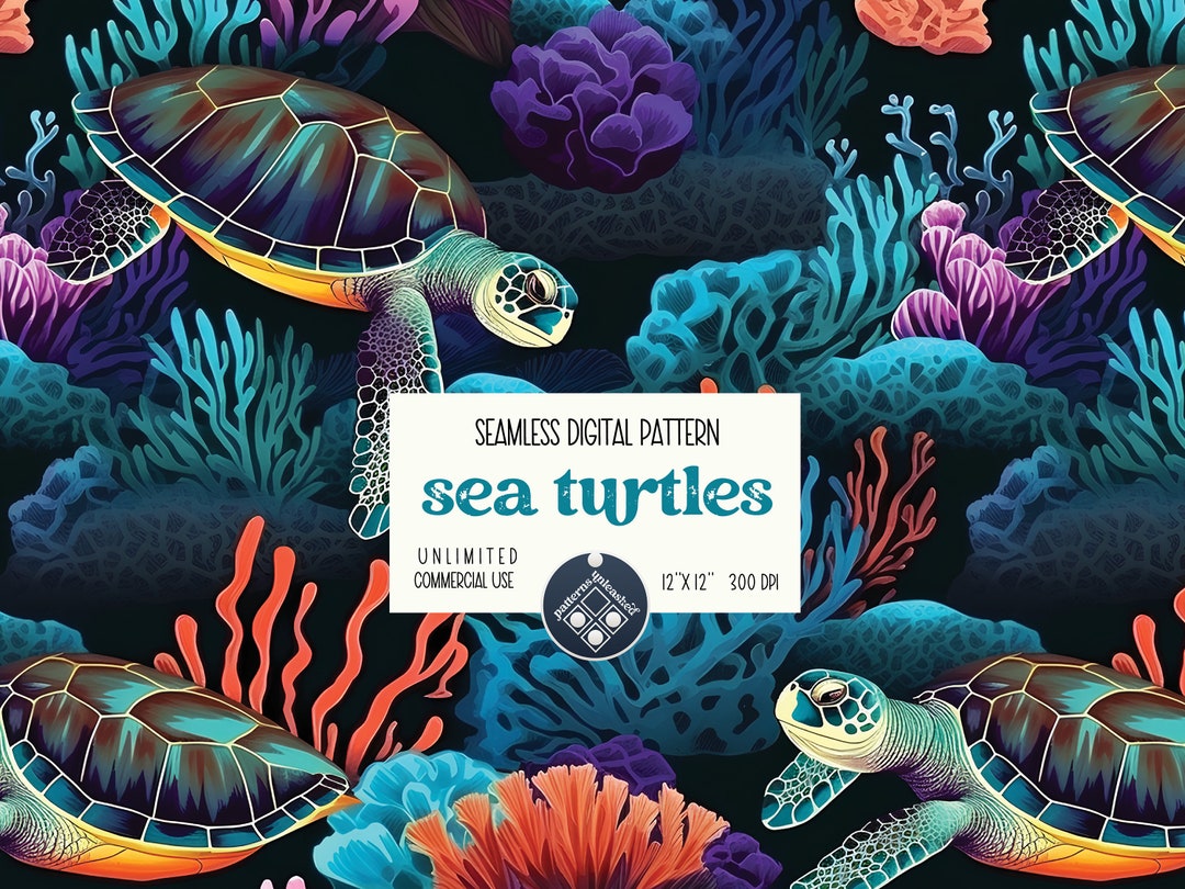 Sea Turtles Seamless Pattern Unlimited Commercial Use Digital Print ...