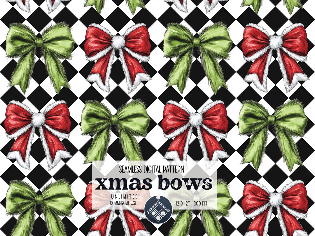 Christmas Bows Digital Seamless Pattern Unlimited Commercial Use Print ...
