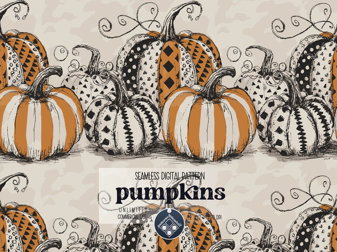 Pumpkins Digital Seamless Pattern Unlimited Commercial Use Digital ...