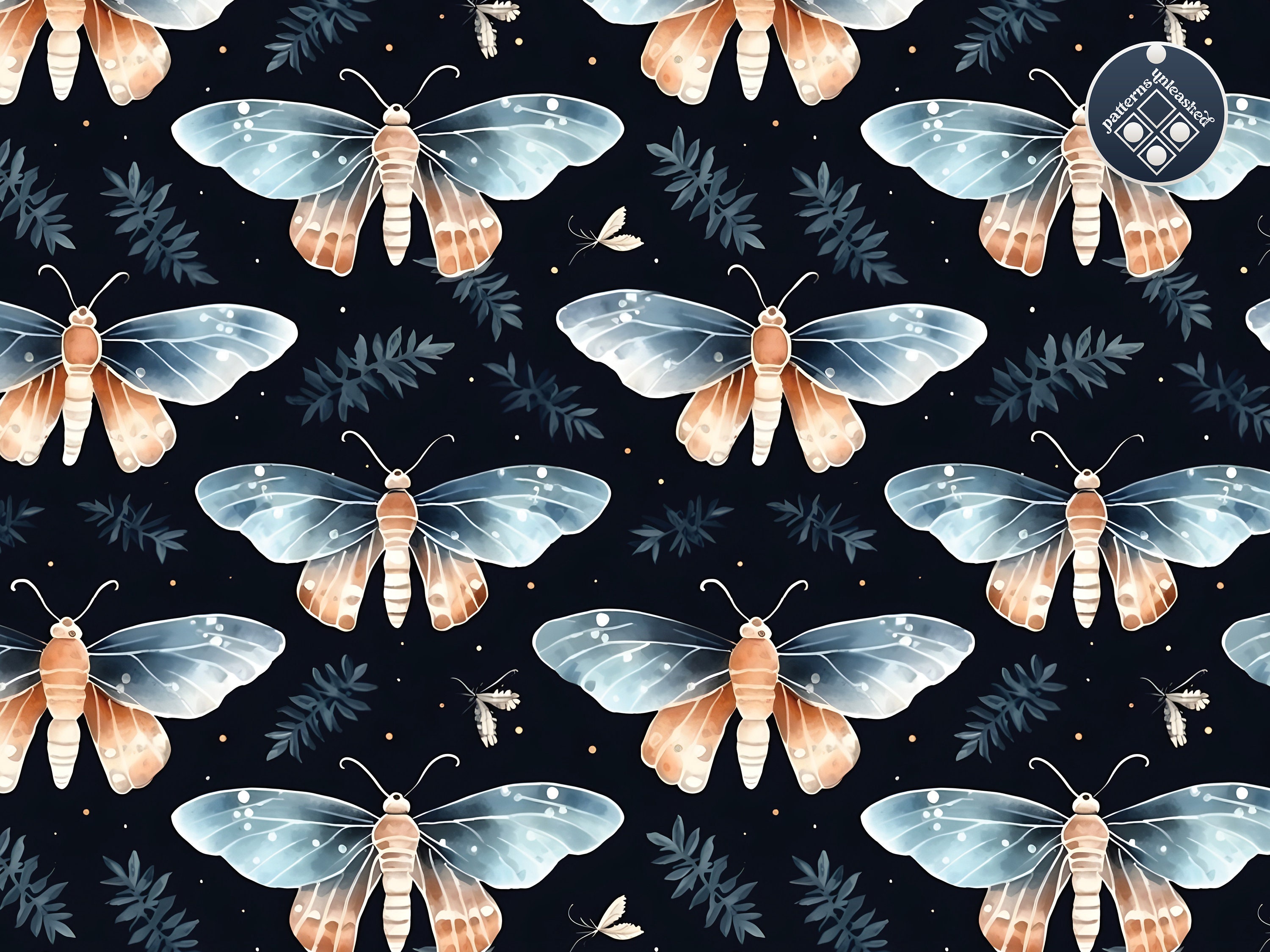Moths Seamless Pattern Unlimited Commercial Use Digital Print File ...