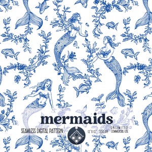 Mermaids Seamless Pattern Unlimited Commercial Use Digital File Instant ...