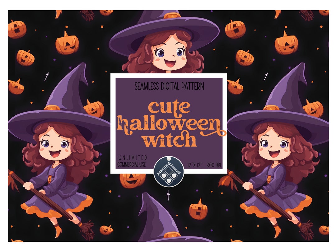 Cute Halloween Witch Digital Paper Seamless Pattern Unlimited ...