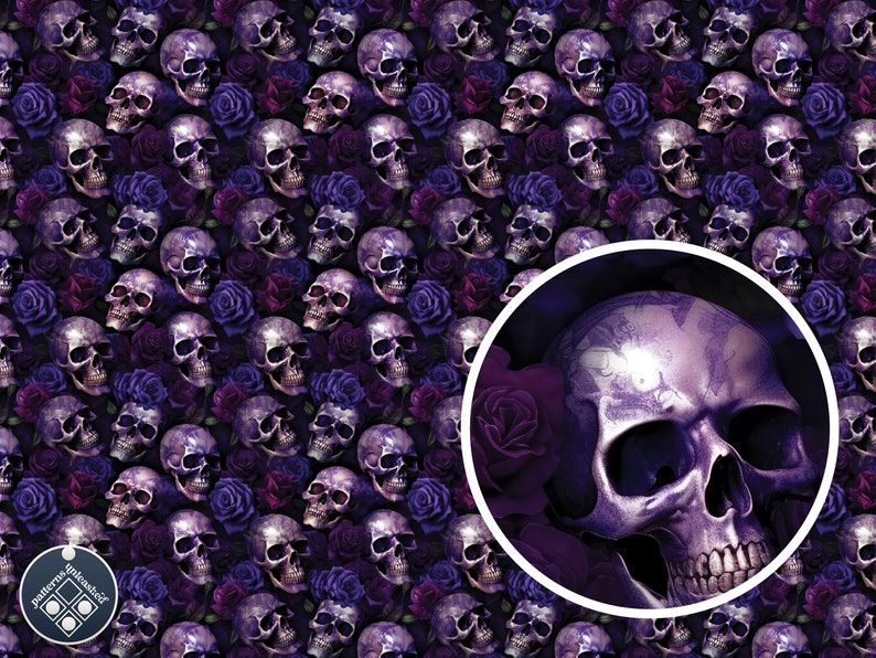 Purple Skulls Floral Seamless Pattern Unlimited Commercial Use Instant ...