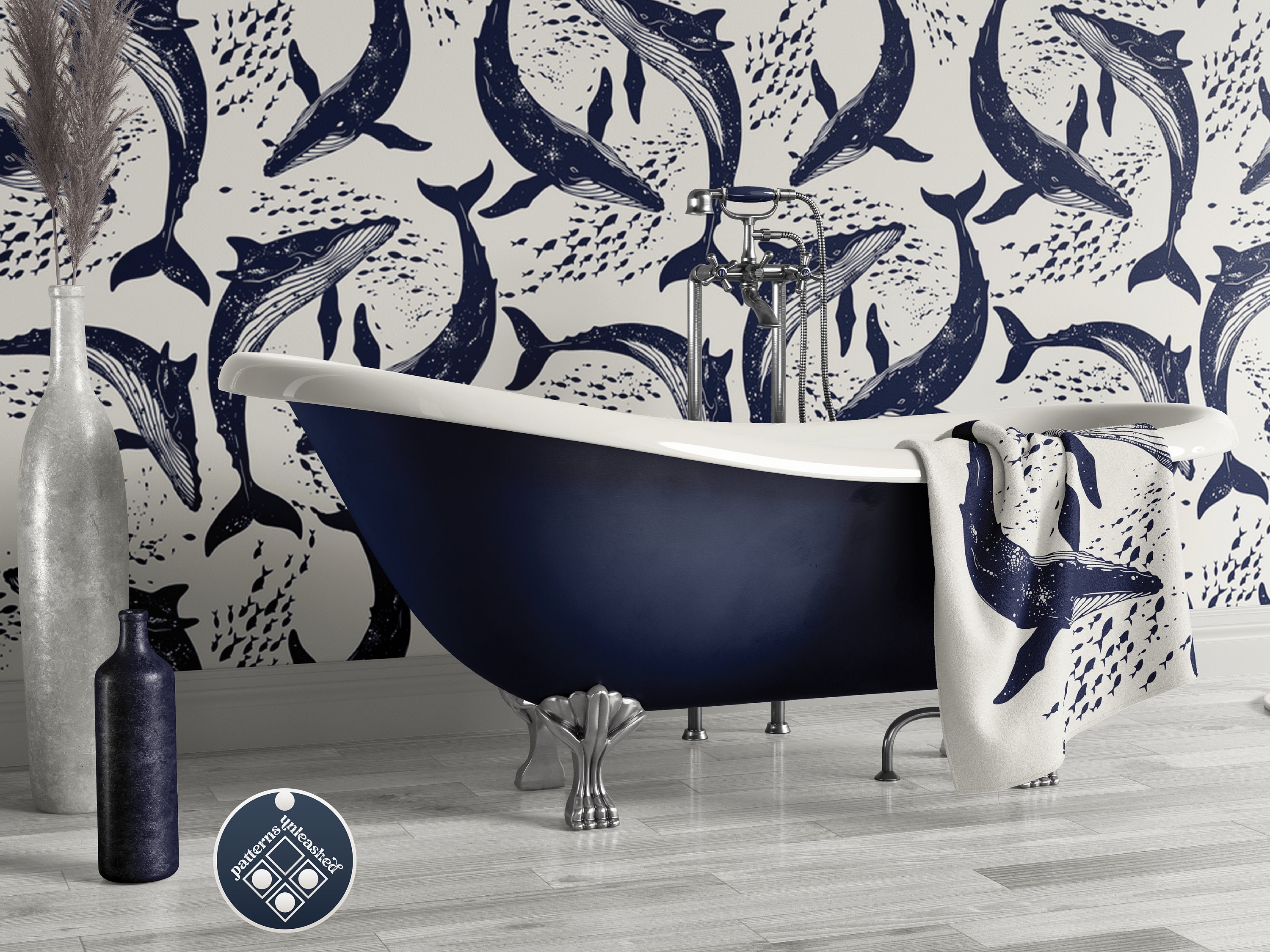 Whales Japanese Inspired Seamless Pattern Unlimited Commercial Use ...