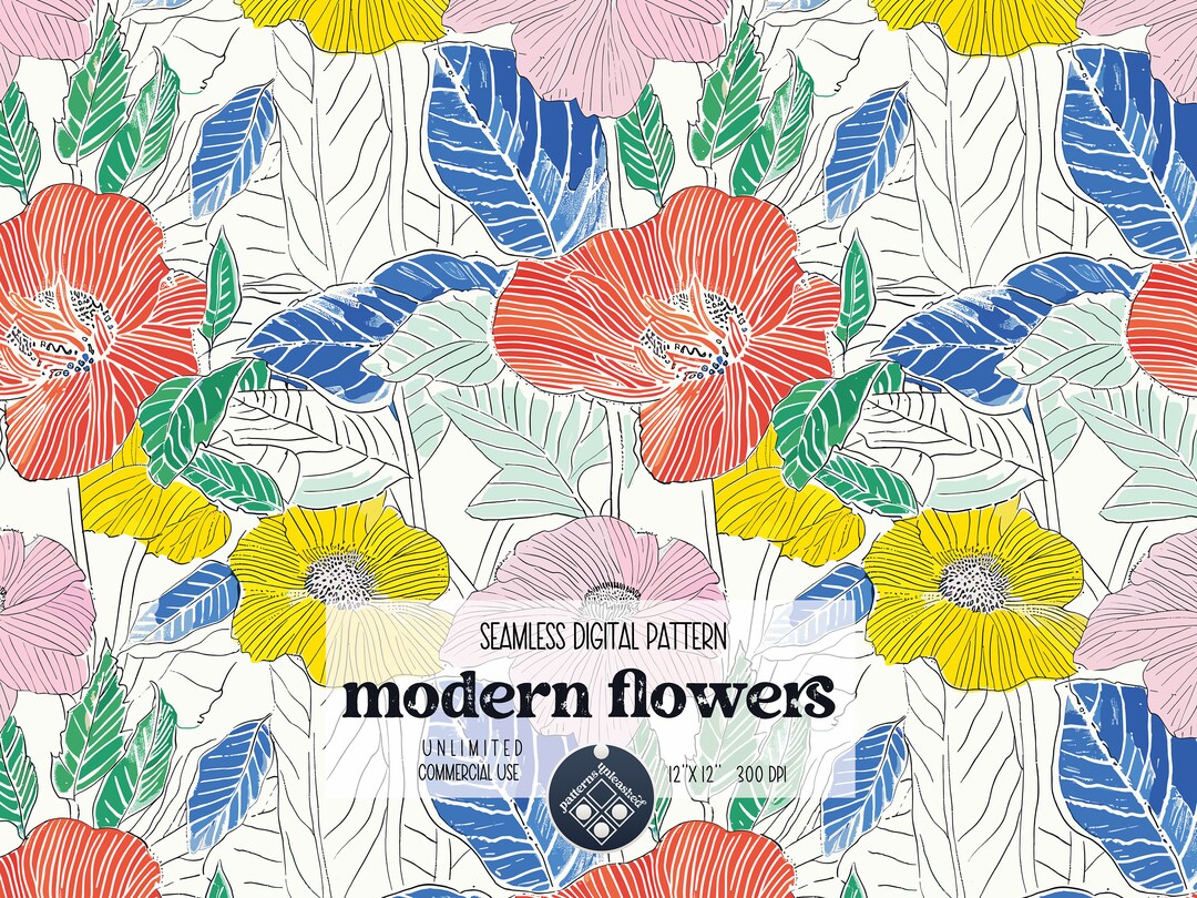Modern Flowers Digital Seamless Pattern Unlimited Commercial Use ...