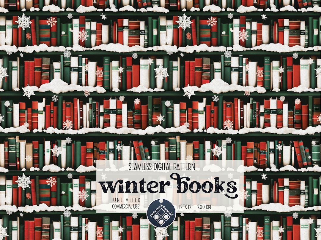 Winter Bookshelves Seamless Pattern Unlimited Commercial Use Instant ...