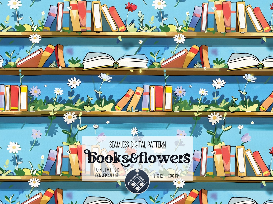 Flowers and Books Digital Seamless Pattern Unlimited Commercial Use ...
