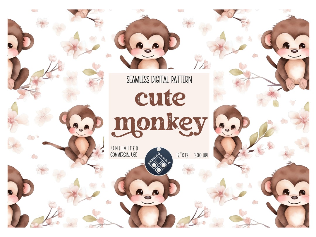 Cute Monkey Seamless Pattern Unlimited Commercial Use Digital Print ...