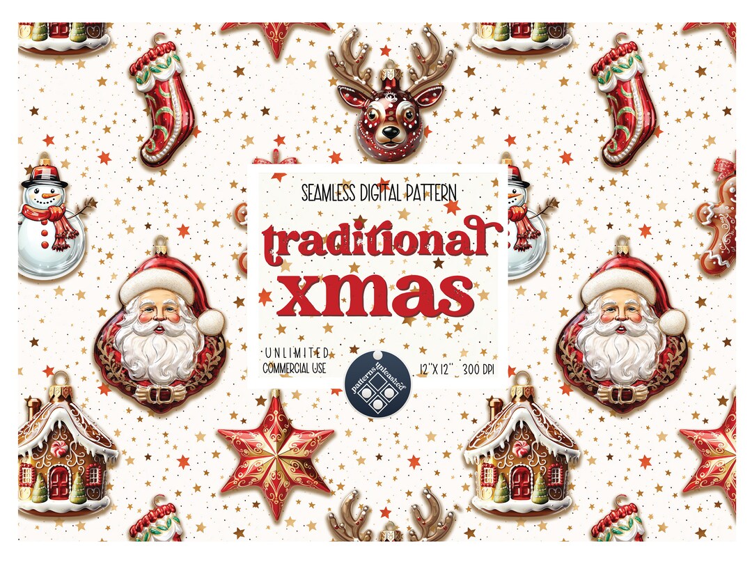 Christmas Traditional Baubles Seamless Pattern Unlimited Commercial Use ...