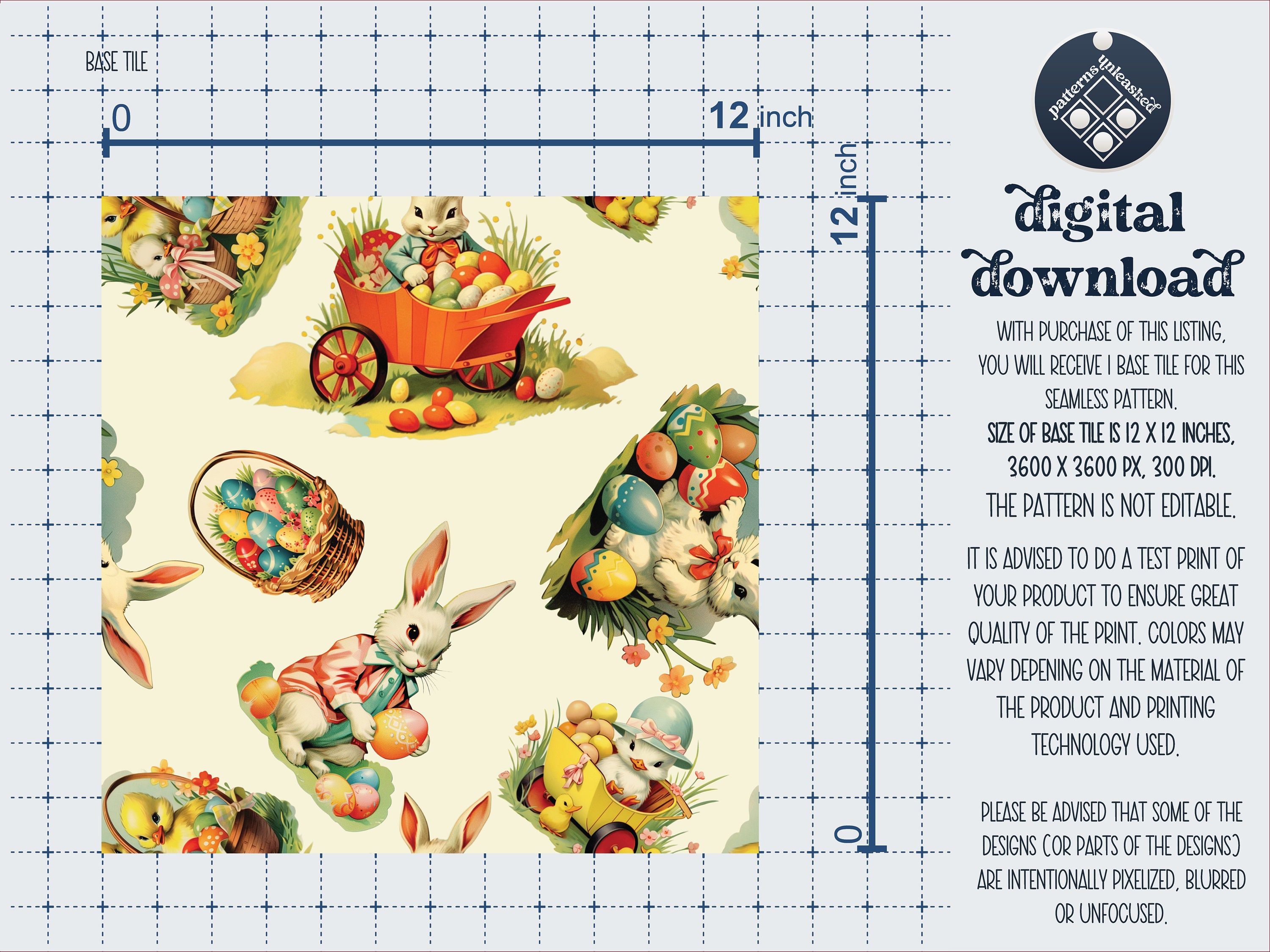 Vintage Easter Seamless Pattern Unlimited Commercial Use Digital Print ...