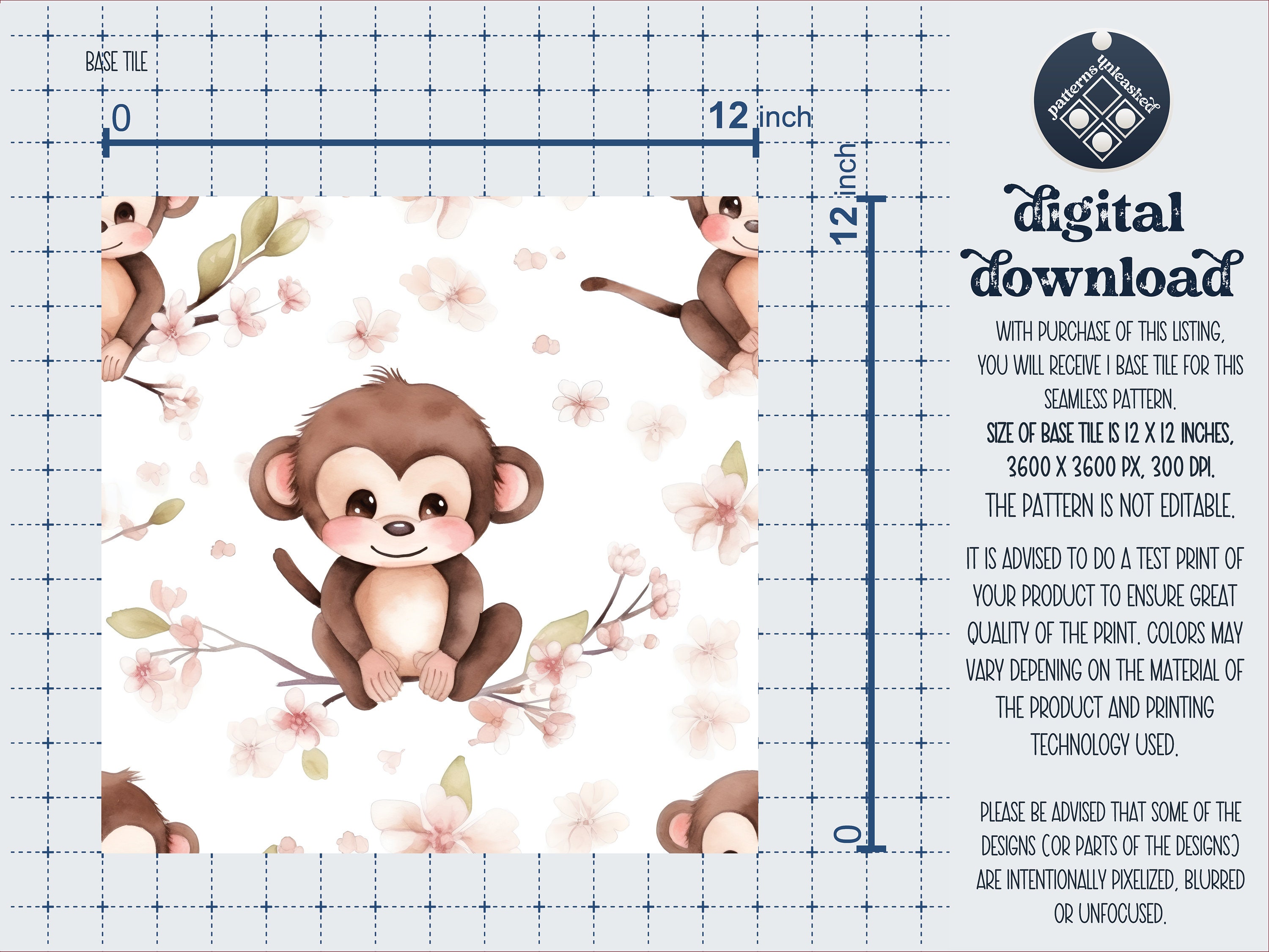 Cute Monkey Seamless Pattern Unlimited Commercial Use Digital - Etsy