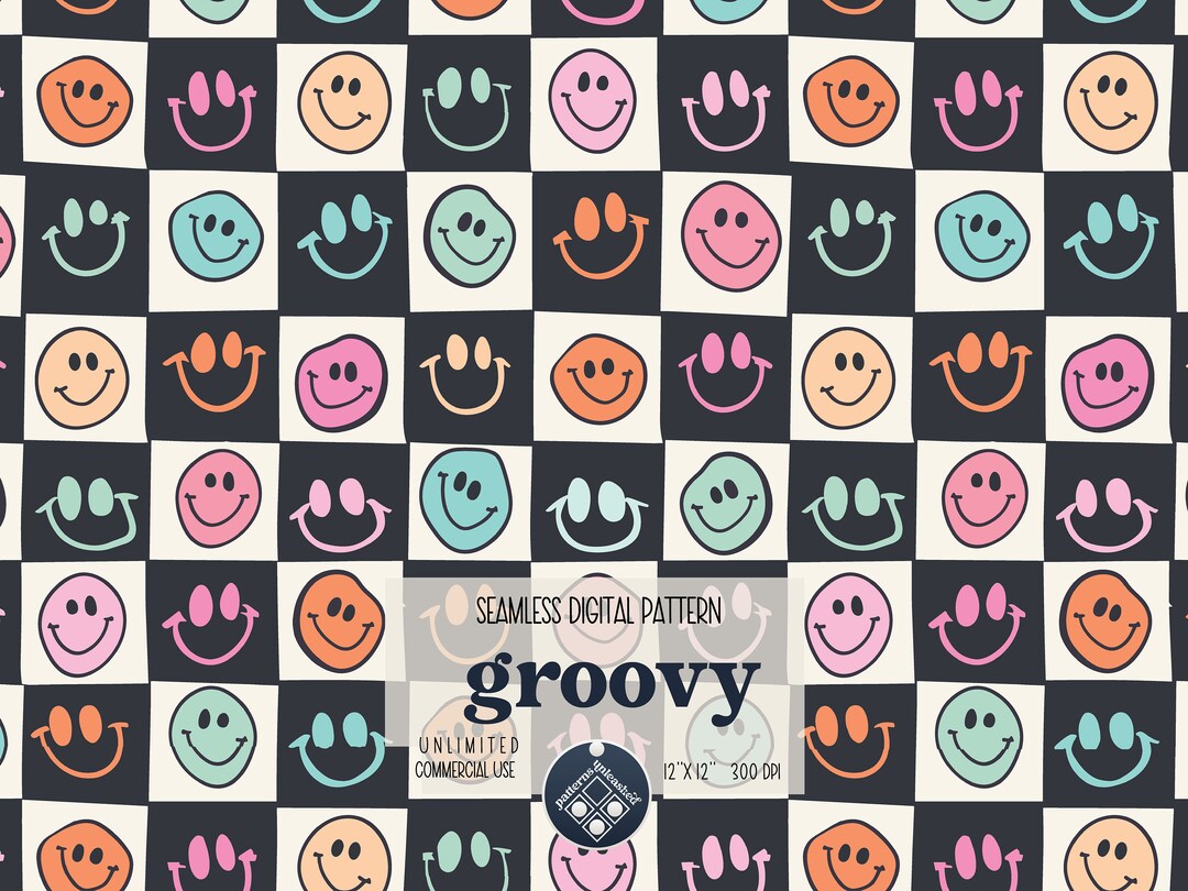Groovy Smiles Digital Seamless Pattern Unlimited Commercial Use Digital ...