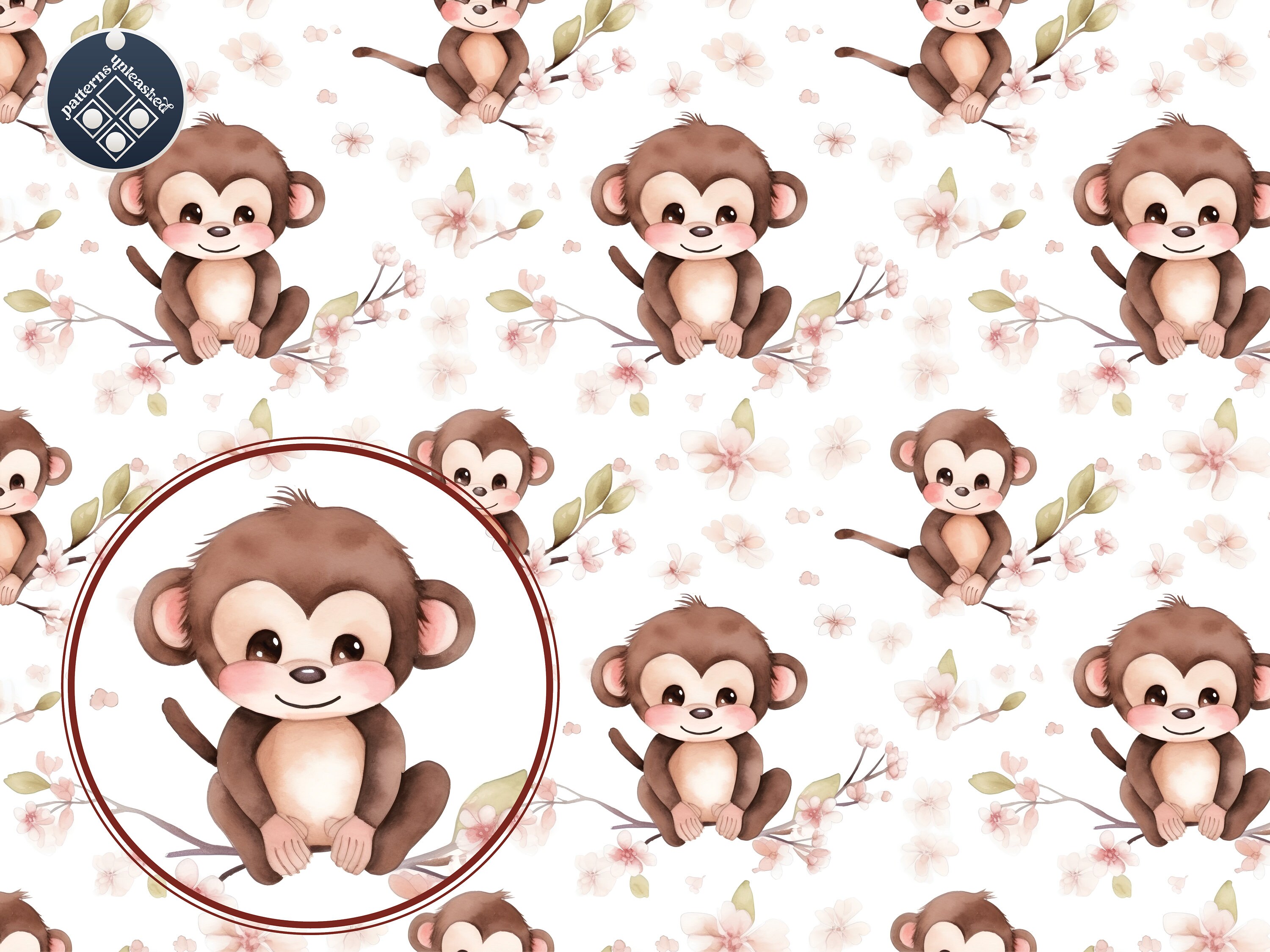 Cute Monkey Seamless Pattern Unlimited Commercial Use Digital Print ...