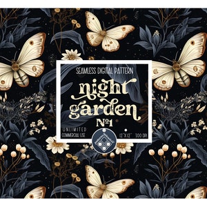 Night Garden Seamless Pattern Unlimited Commercial Use Digital Print File Instant Download ...