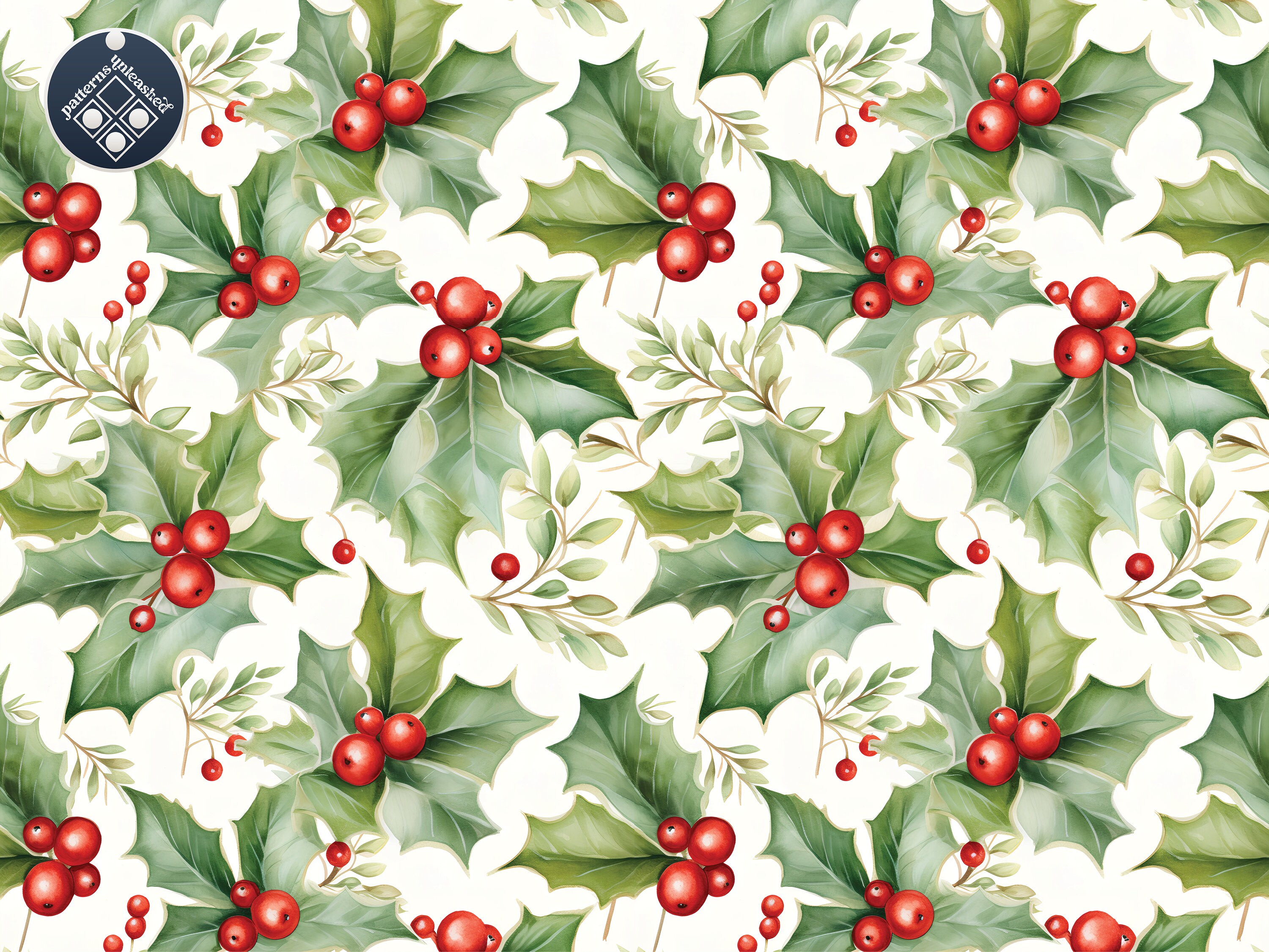 Christmas Holly Seamless Pattern Unlimited Commercial Use Digital Print ...