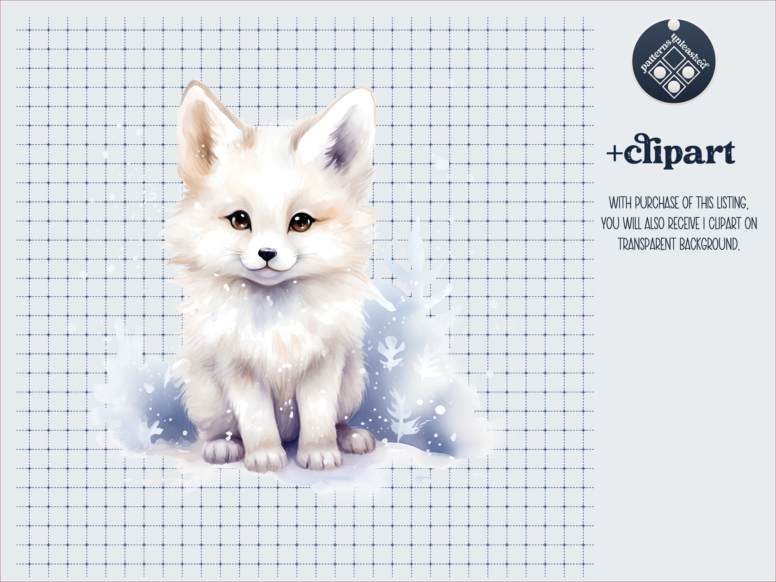 Snow Fox Cute Seamless Pattern Clipart Set Unlimited - Etsy