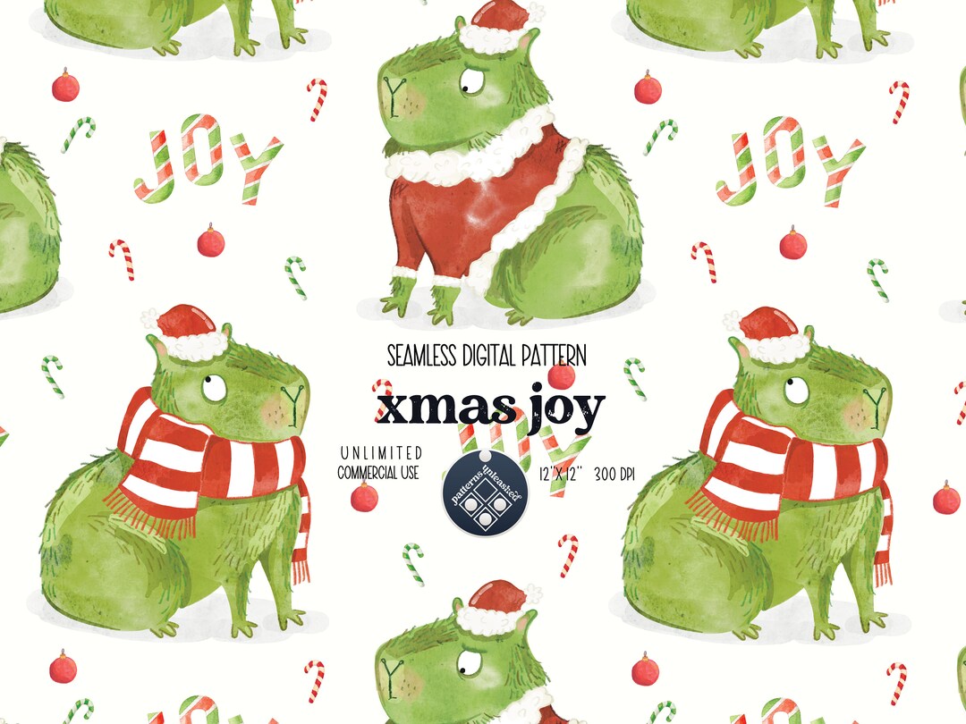 Christmas Capybara Seamless Pattern Unlimited Commercial Use Instant ...