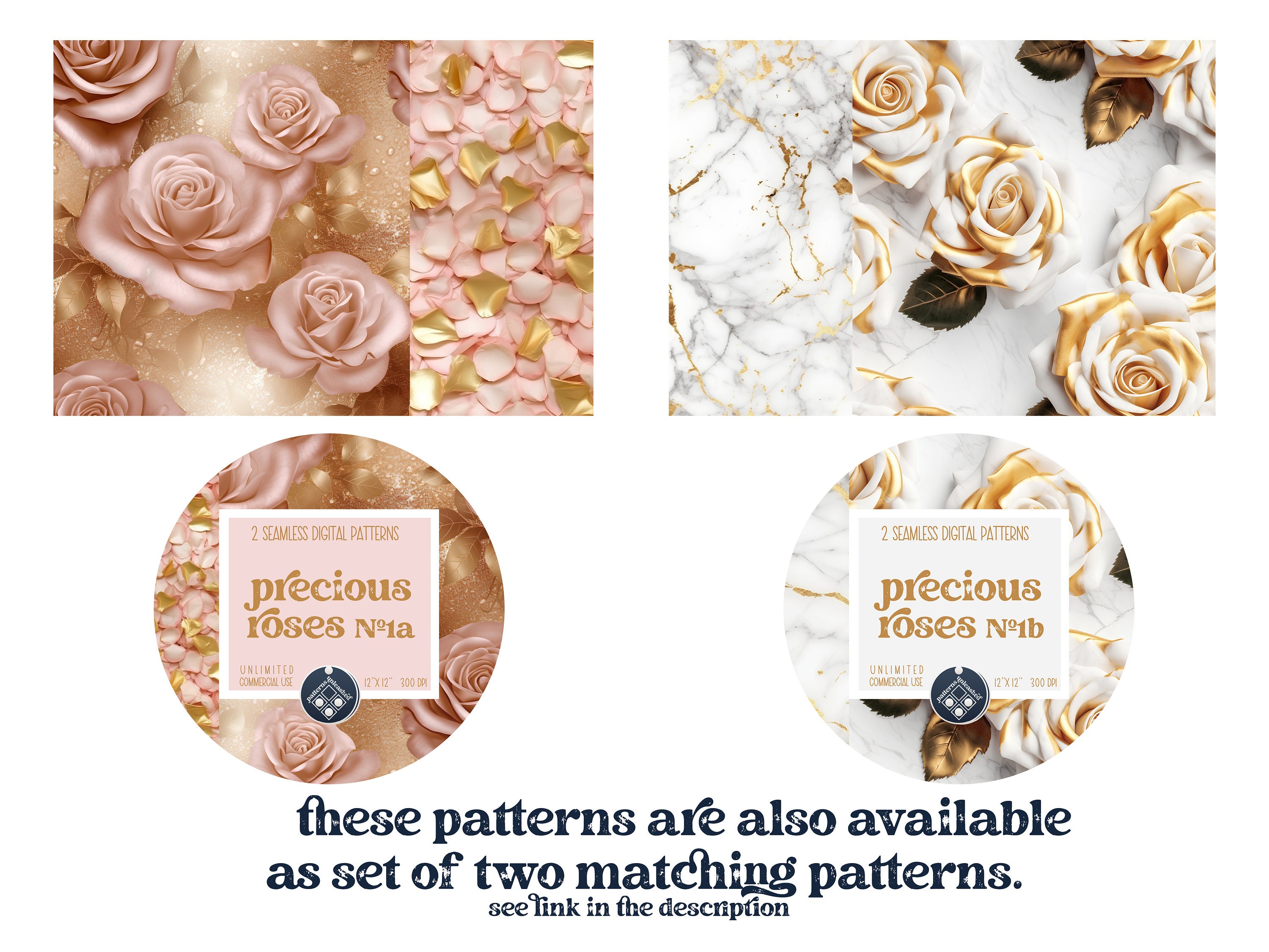 Precious Roses Metal Seamless Patterns Unlimited Commercial Use Digital ...