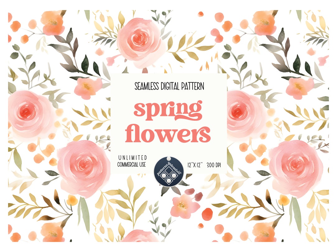 Spring Flowers Seamless Pattern Unlimited Commercial Use Digital File ...