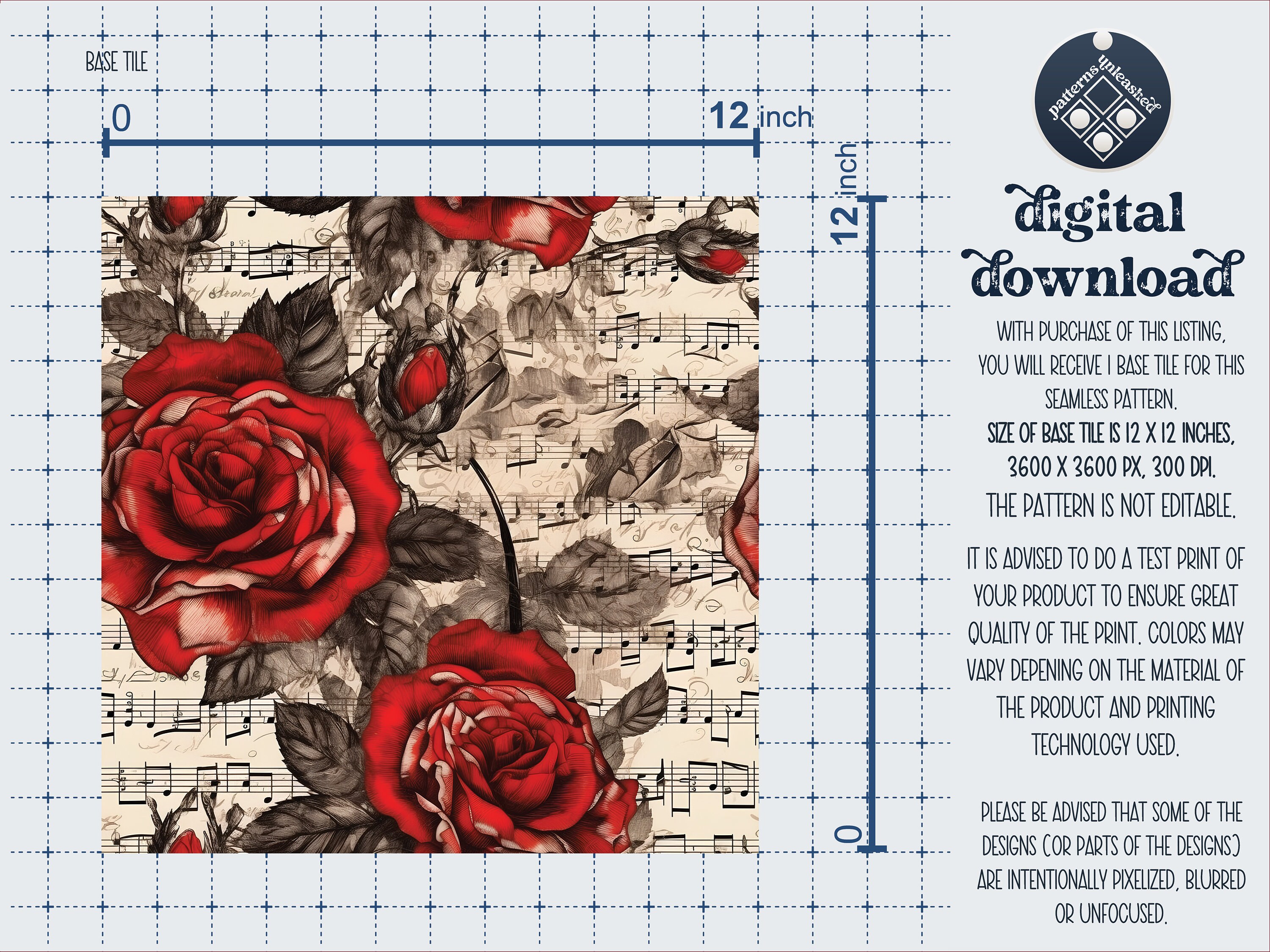 Musical Notes and Flowers Seamless Pattern Unlimited Commercial Use ...