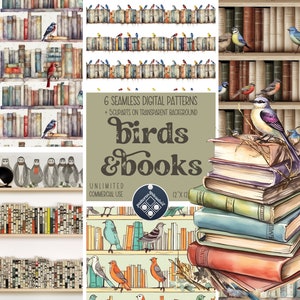 Birds and Books Seamless Pattern Clipart Set Unlimited Commercial Use ...