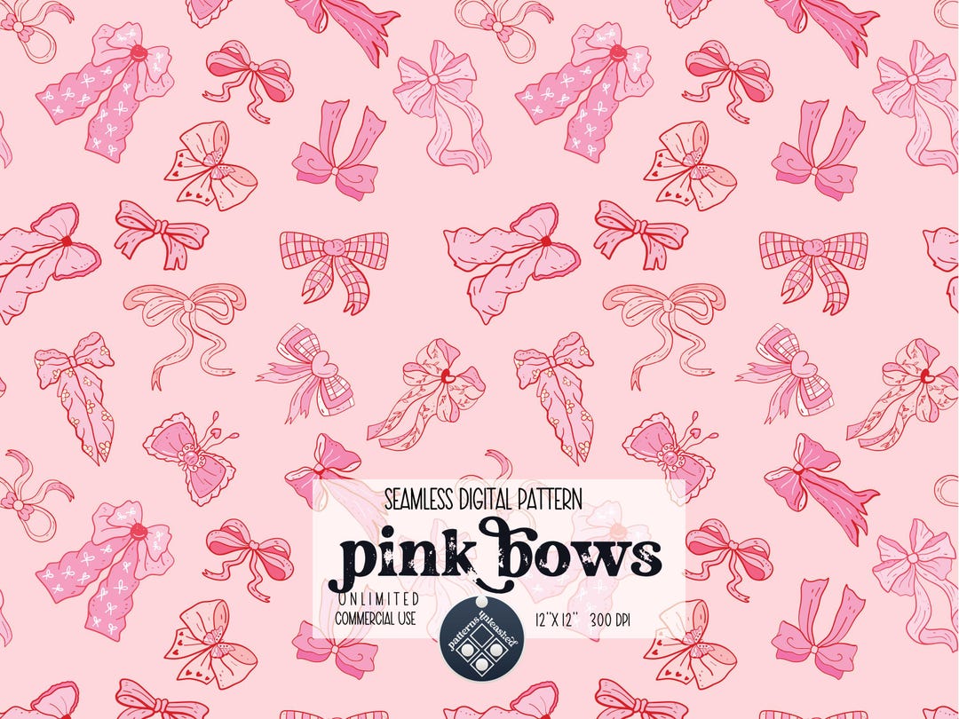 Pink Bows Digital Seamless Pattern Unlimited Commercial Use Print File ...