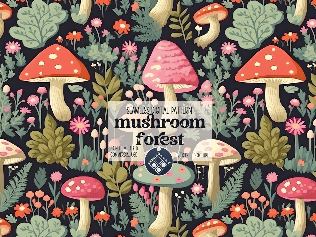 Mushroom Forest Seamless Pattern Unlimited Commercial Use Digital Print ...