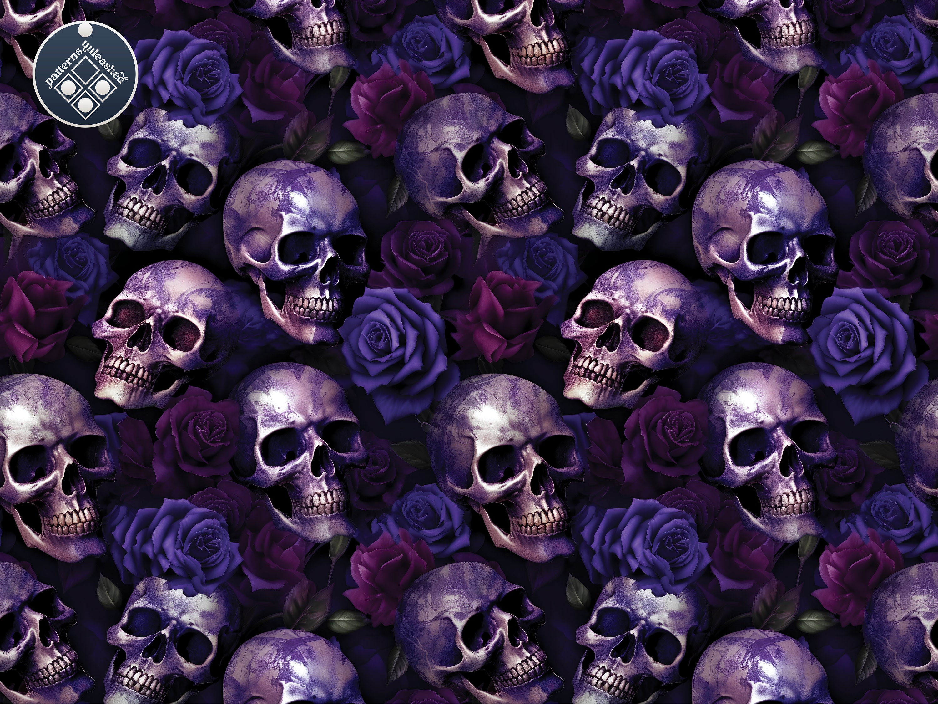 Purple Skulls Floral Seamless Pattern Unlimited Commercial Use Instant ...