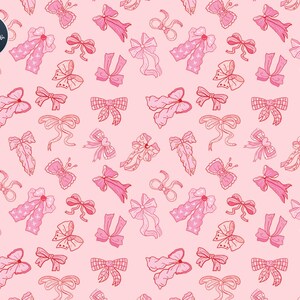 Pink Bows Digital Seamless Pattern Unlimited Commercial Use Print File Instant Download File for ...