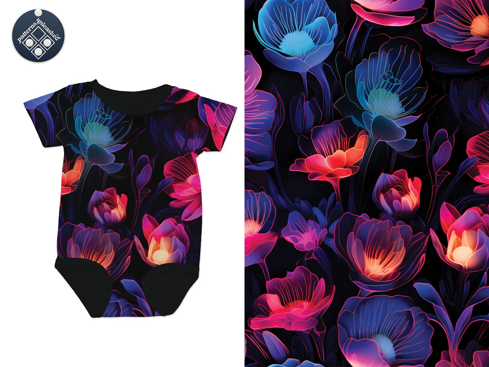 Neon Flowers Seamless Pattern Set Unlimited Commercial Use Digital ...