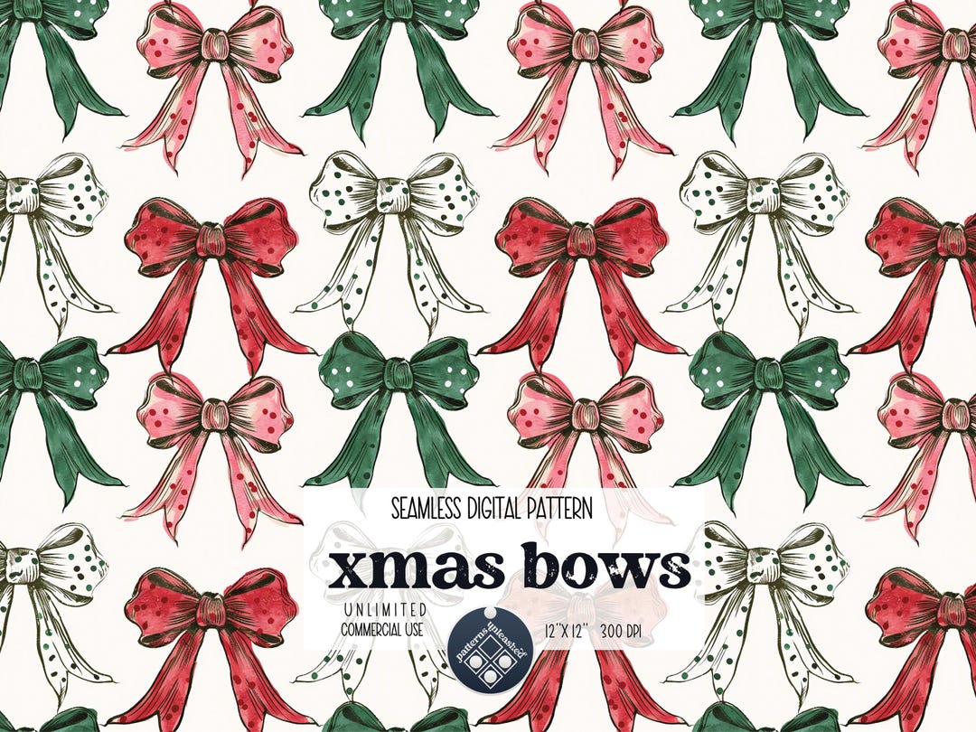 Christmas Bows Digital Seamless Pattern Unlimited Commercial Use Print ...